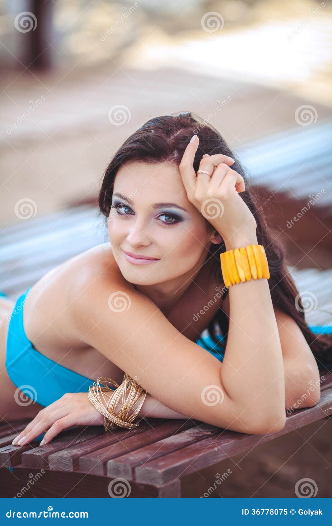 Woman Sunbathing In Bikini At Tropical Travel Resort Beautiful Young