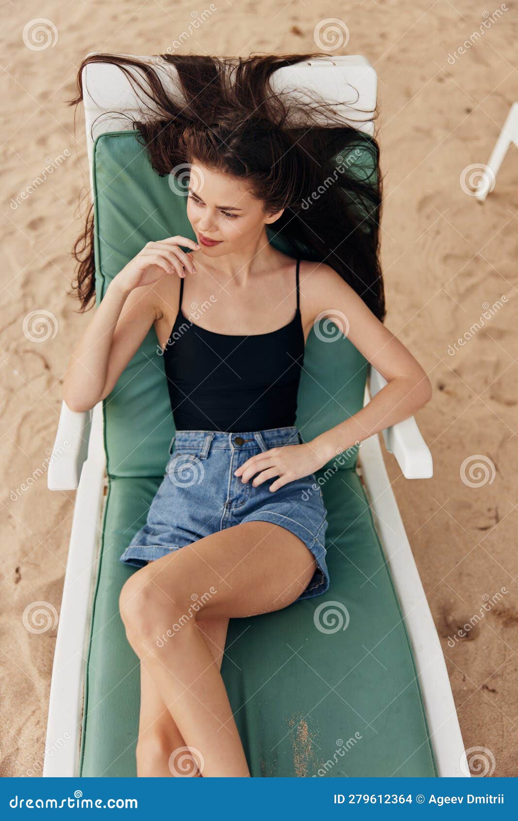 Sea Woman Smiling Sand Sunbed Ocean Lying Beach Resort Lifestyle Hat