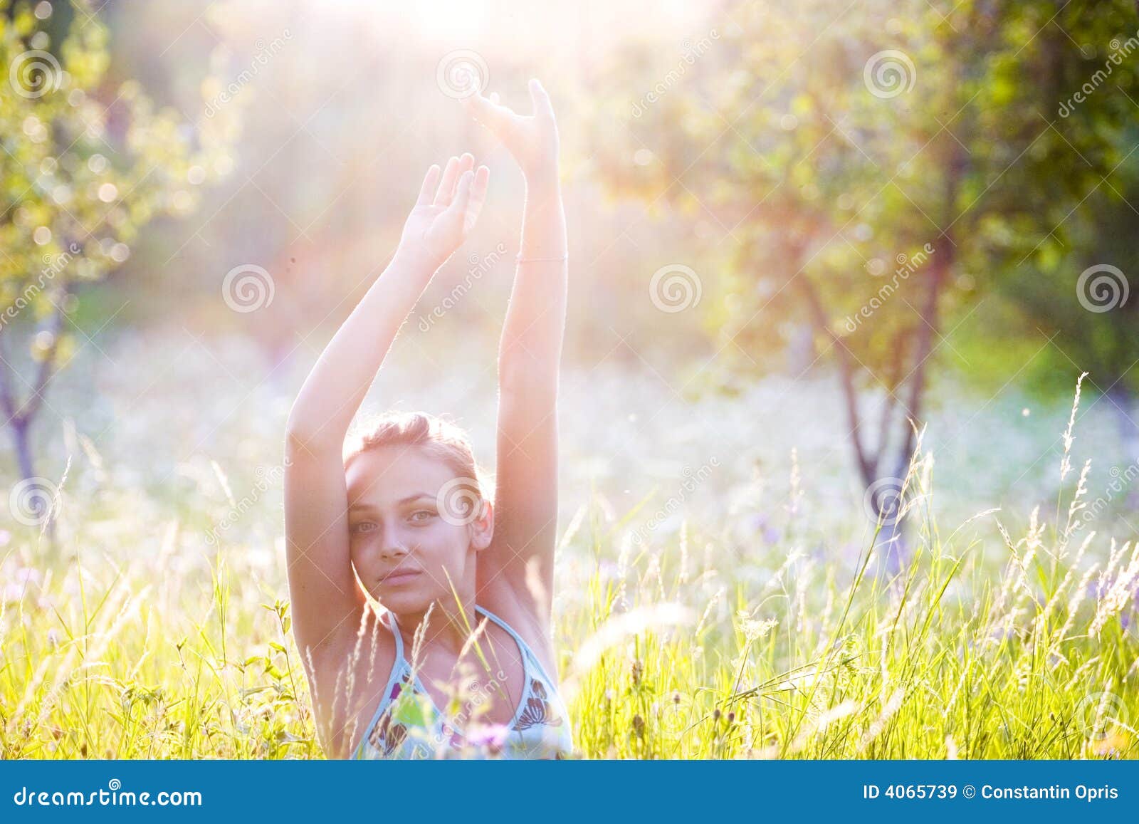 Woman in sunlight stock image. Image of beauty, raise - 4065739
