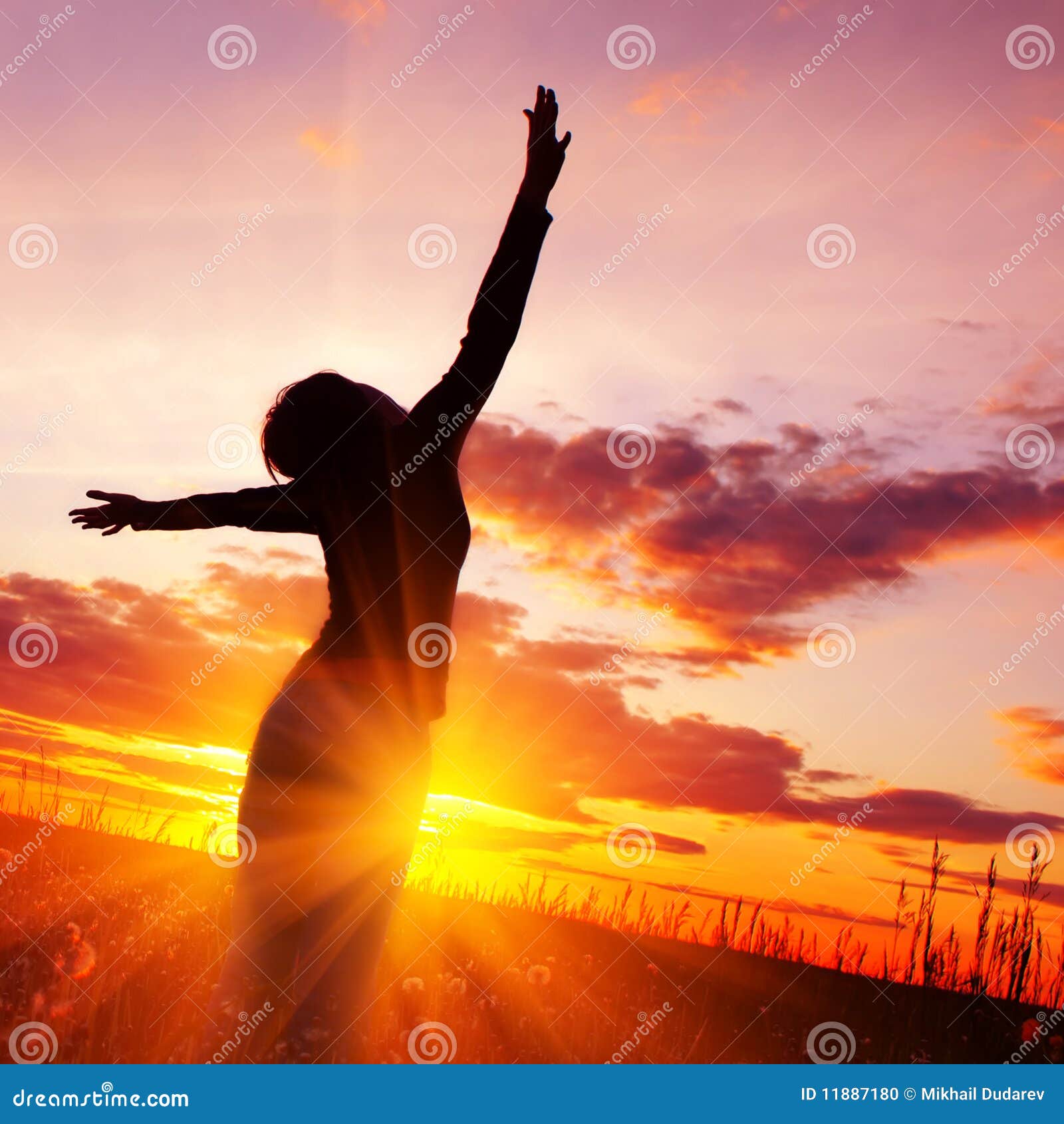 Woman on sunset stock photo. Image of slope, open, meadow - 11887180