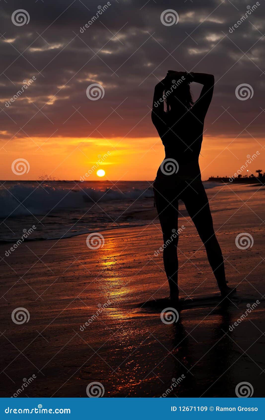 Woman at sunset stock image. Image of backlight, beach - 12671109