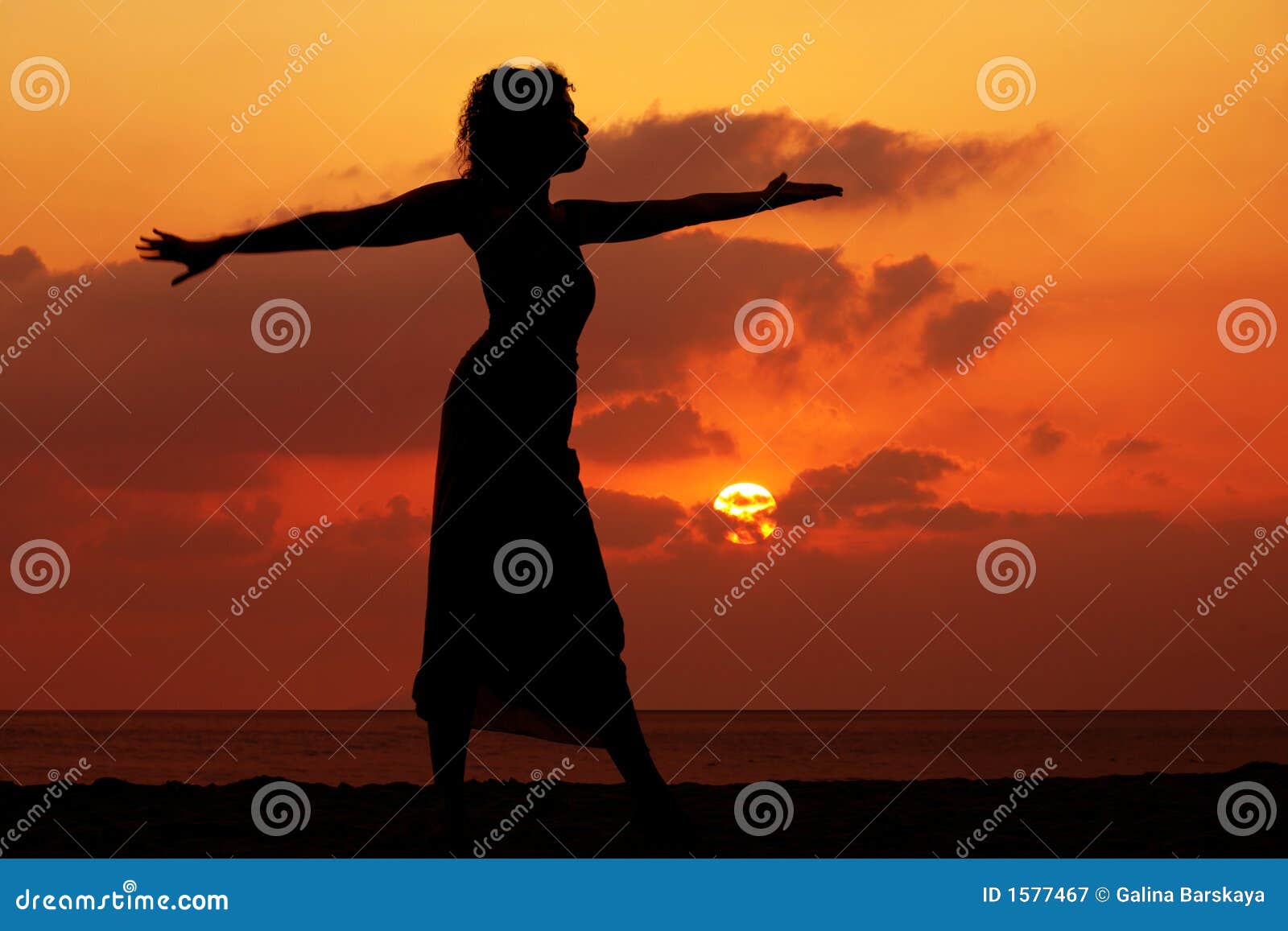 Woman at sunset stock image. Image of dancer, ocean, girl - 1577467