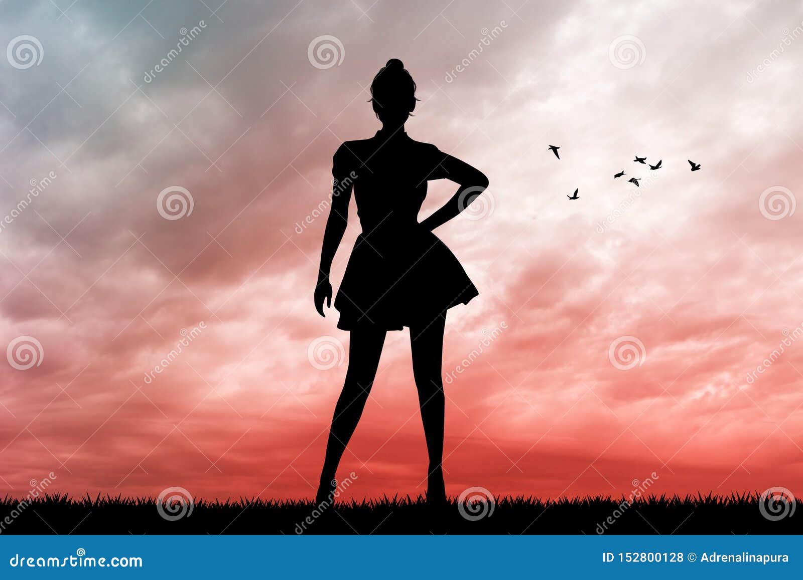 Woman at sunset stock illustration. Illustration of female - 152800128