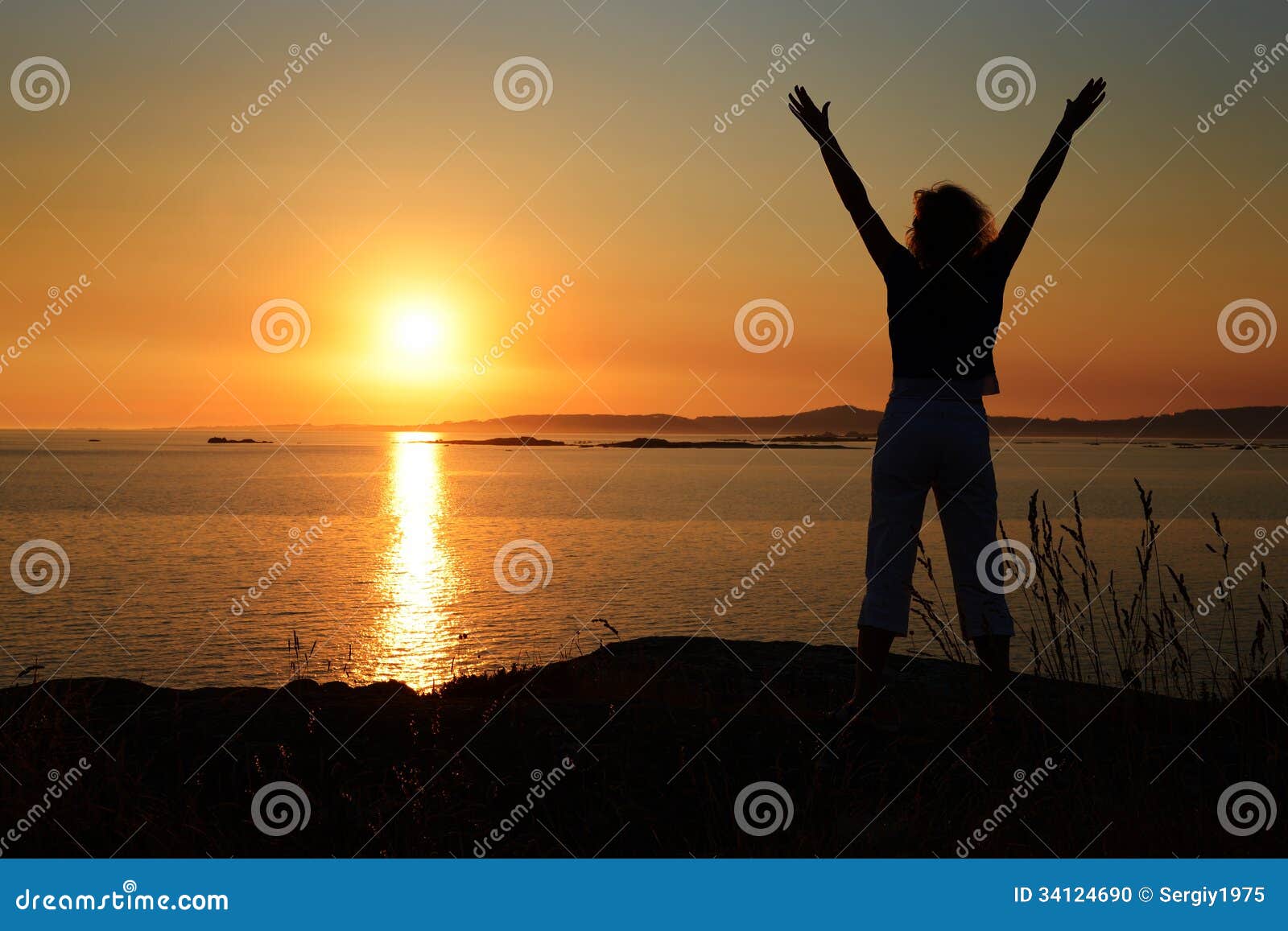 Woman at sunset stock photo. Image of nature, sunbeam - 34124690