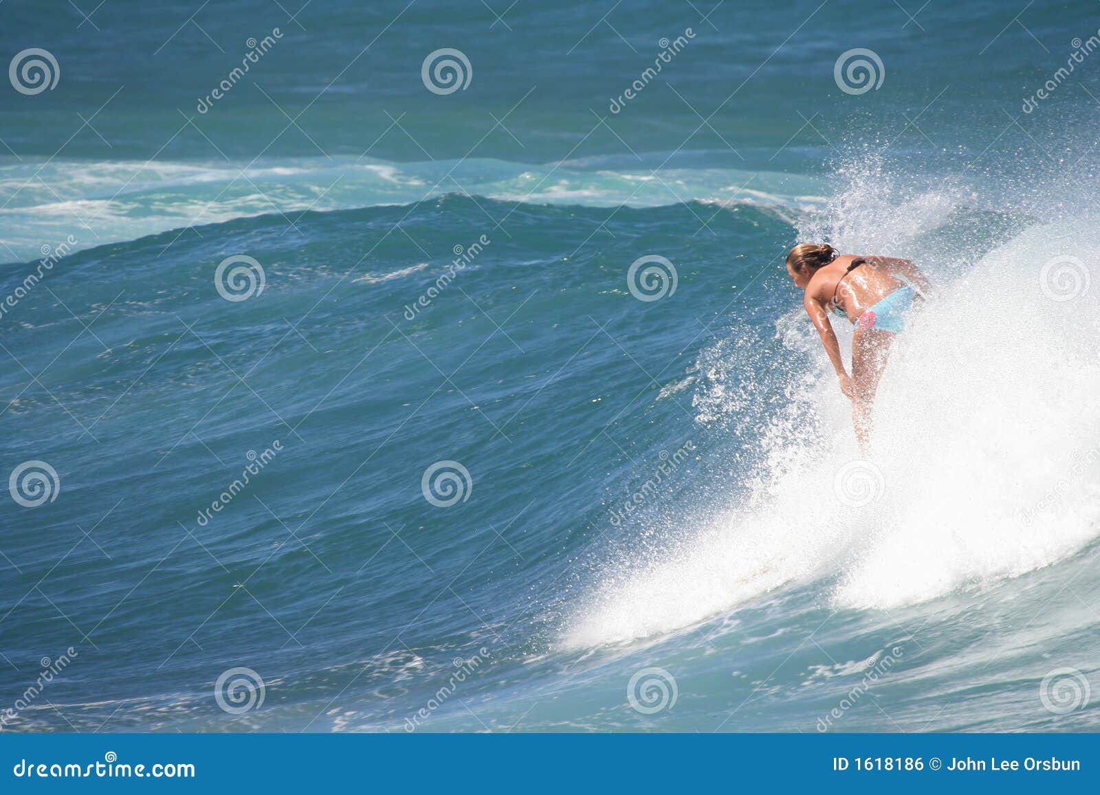 Woman Surfer Enjoys Riding Waves Stock Photo - Image of surfer, ocean ...