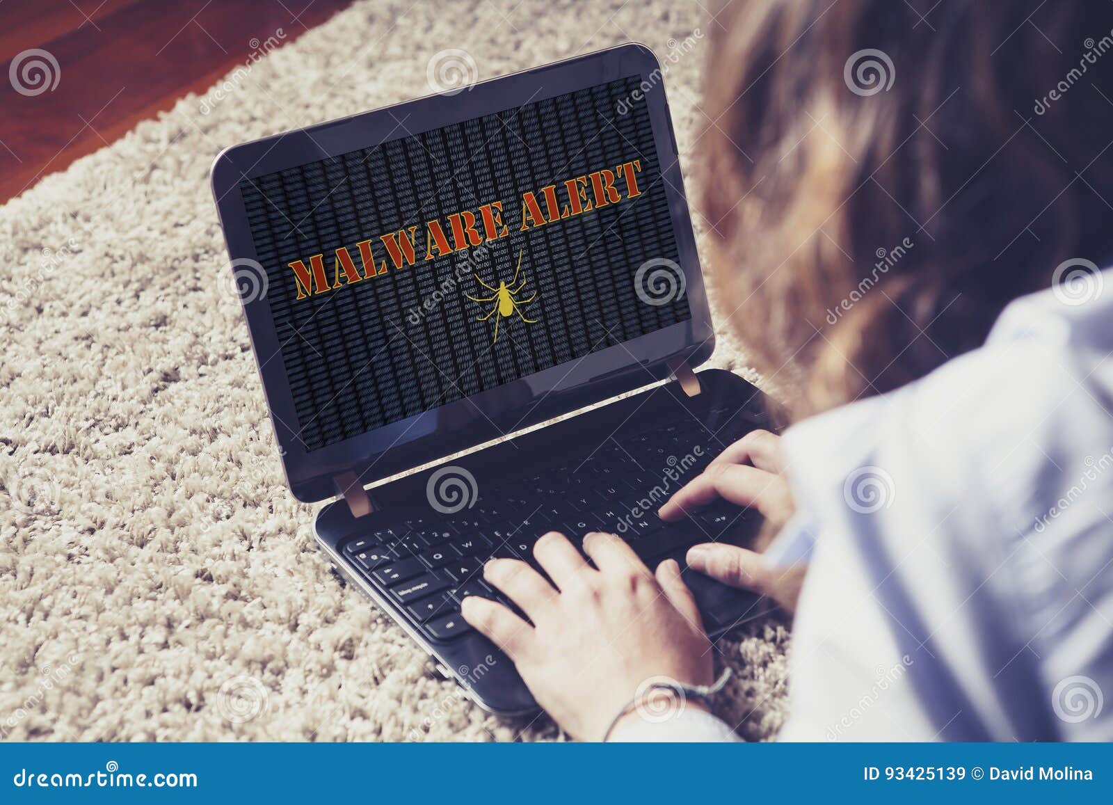 Woman Surprised by Malware Alert while Using a Laptop Computer. Stock ...