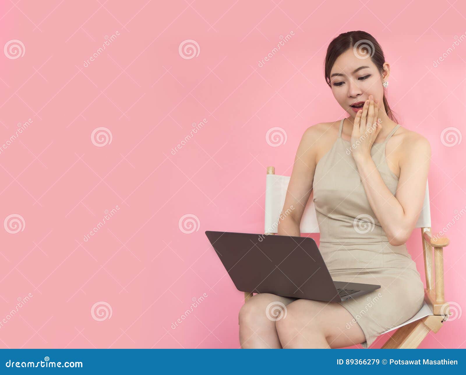 Woman are Surprised when Using a Computer. Stock Image - Image of asian ...
