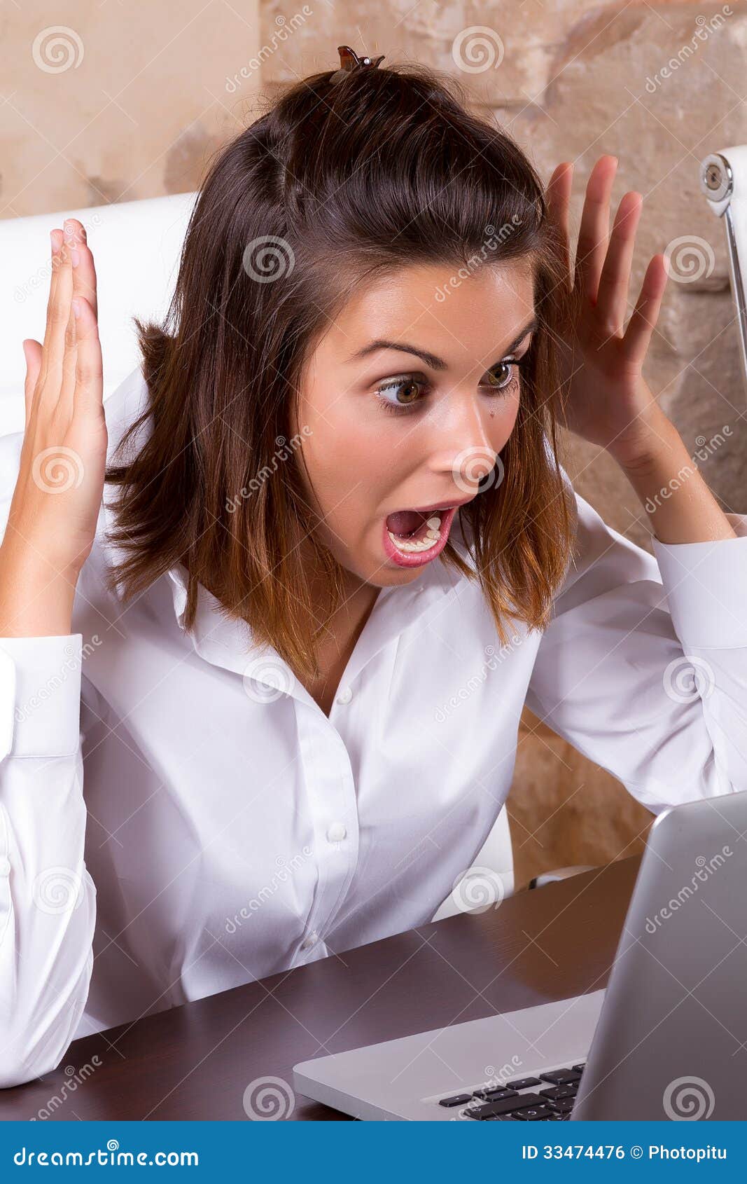 Woman Surprised while Working Stock Photo - Image of happy, background ...