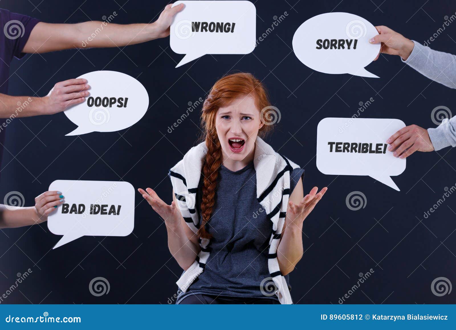 Woman Surrounded by Comments in Speech Bubbles Stock Photo - Image of ...