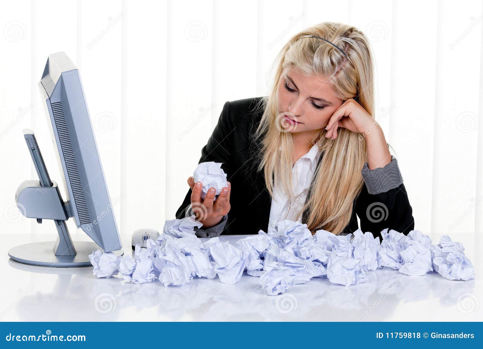 Woman Surrounded by Crumpled Paper Stock Photo - Image of hair ...