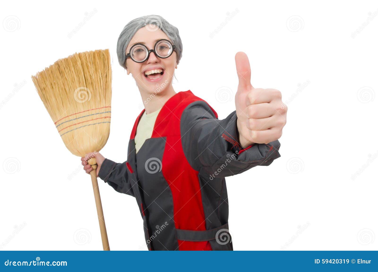 Woman with Sweeping Brush Isolated on White Stock Image - Image of ...