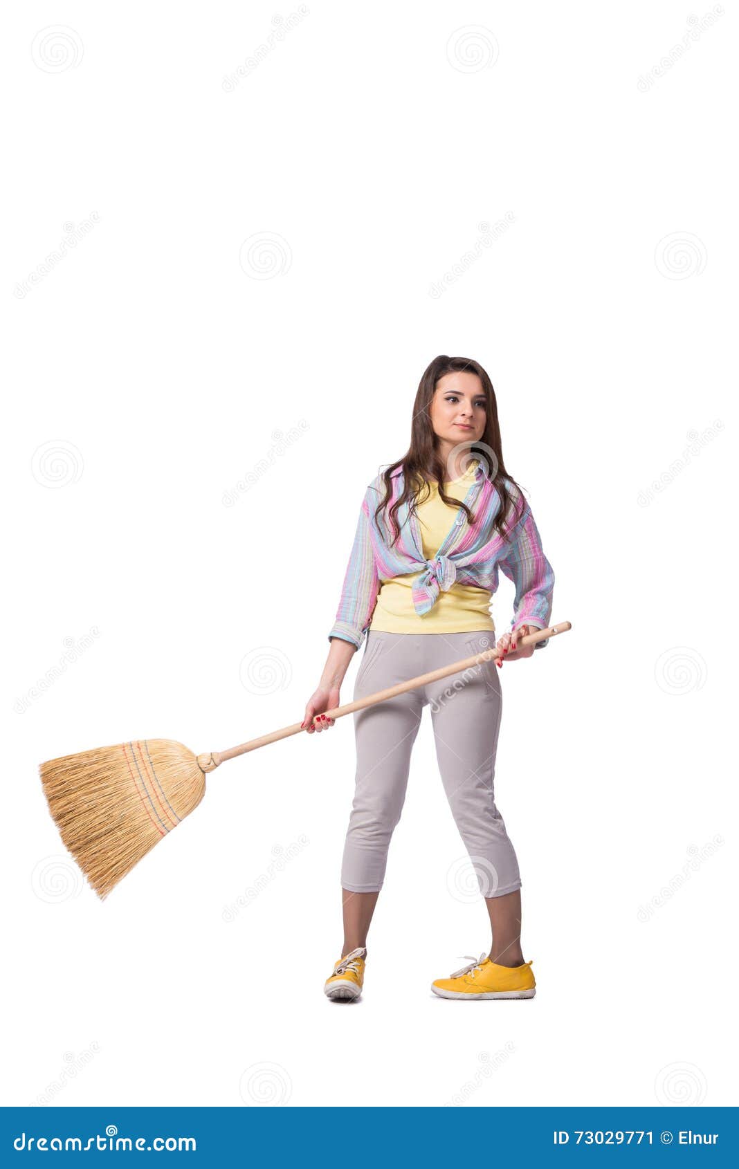 The Woman Sweeping Floor Isolated on White Stock Image - Image of home ...
