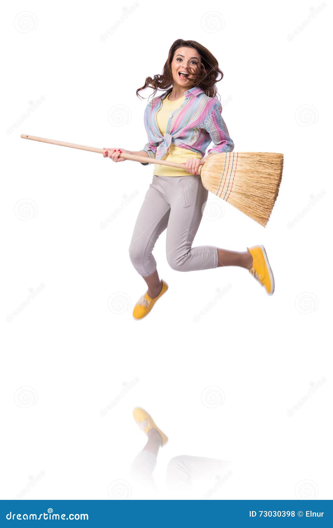 The Woman Sweeping Floor Isolated on White Stock Photo - Image of ...