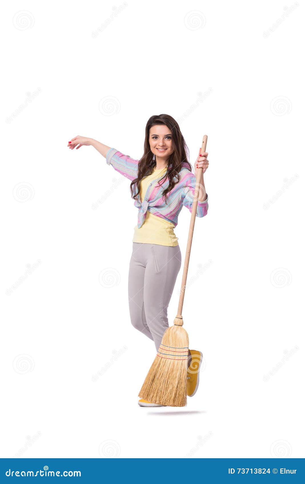 The Woman Sweeping Floor Isolated on White Stock Photo - Image of house ...