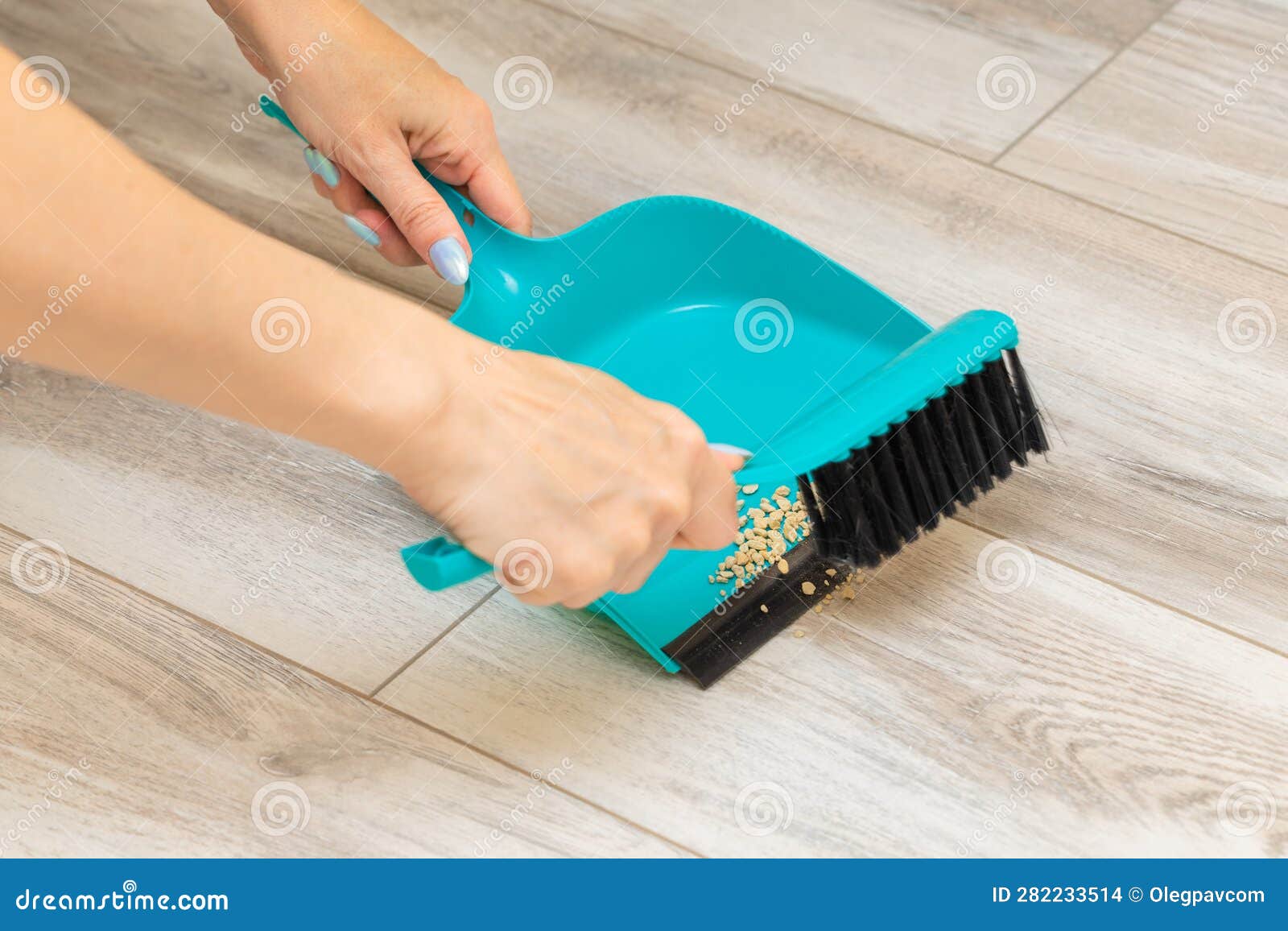 Woman Sweeping Garbage into a Plastic Dustpan Stock Photo - Image of ...