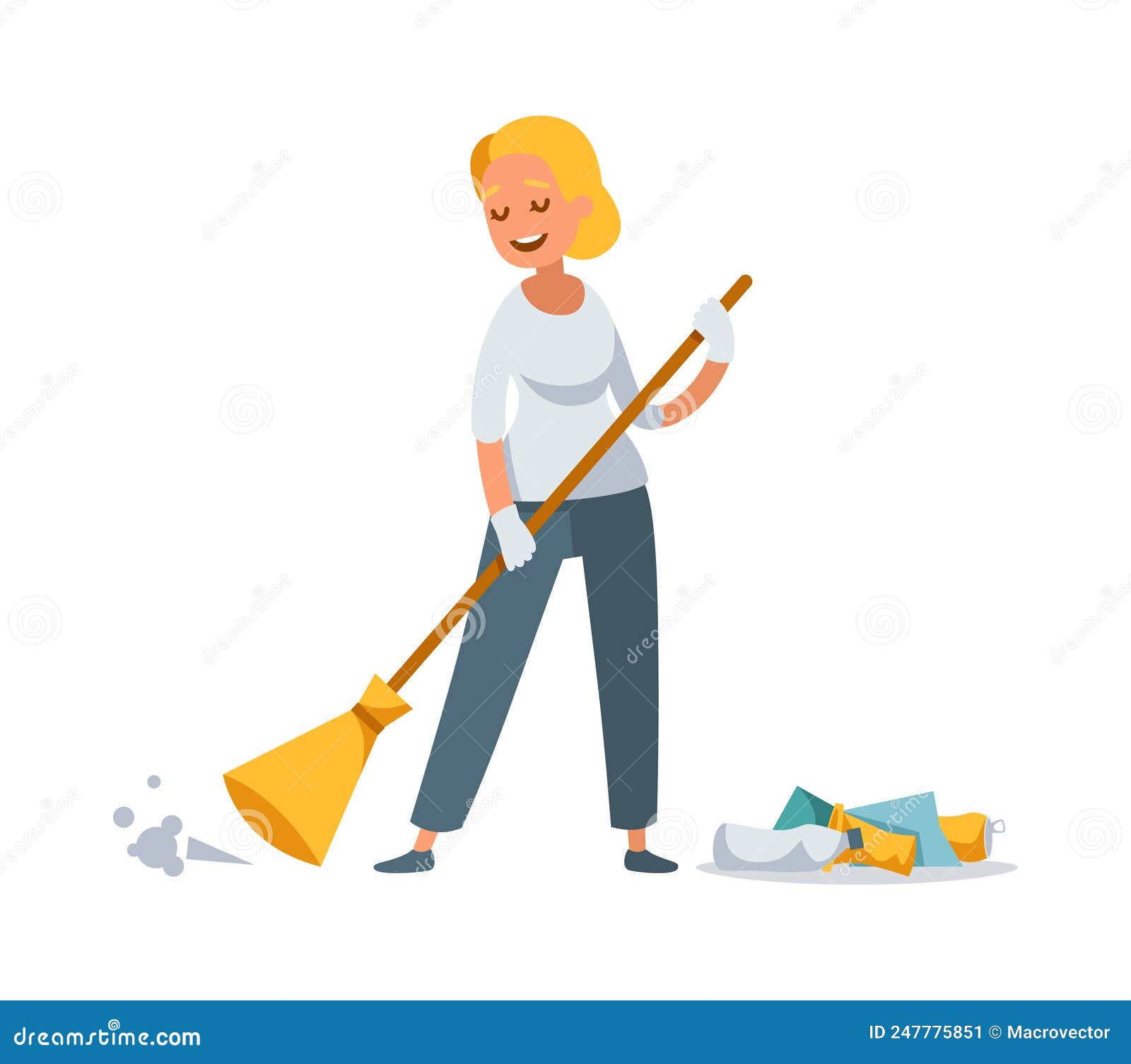 Woman Sweeping Ground Composition Stock Illustration - Illustration of ...
