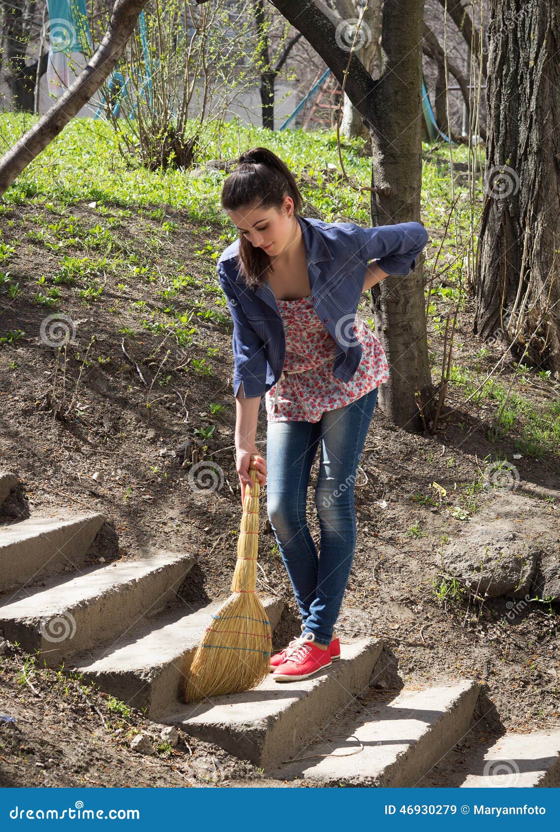 Woman Sweeps with a Sweeper Stock Image - Image of sweeper, cleaner ...