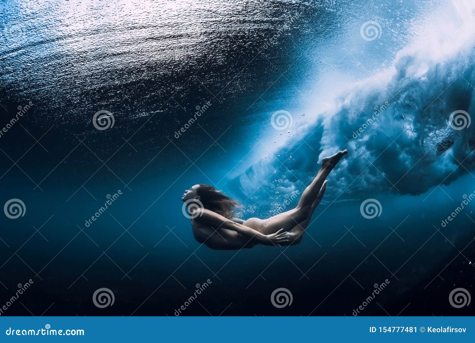 Woman Swim Underwater With Ocean Wave Stock Image Image Of Nature