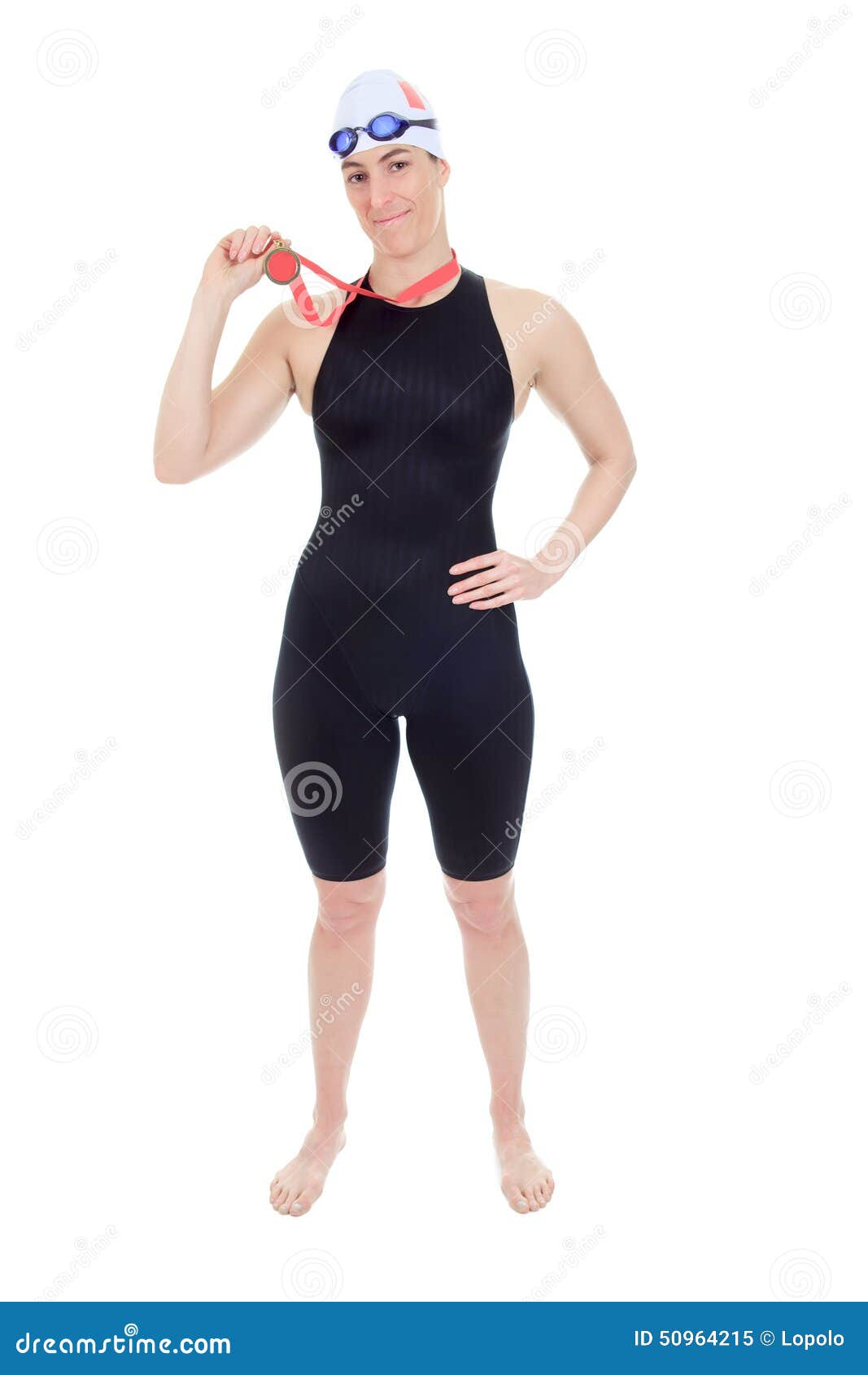A Woman Swimmer in Studio White Background Stock Image - Image of ...