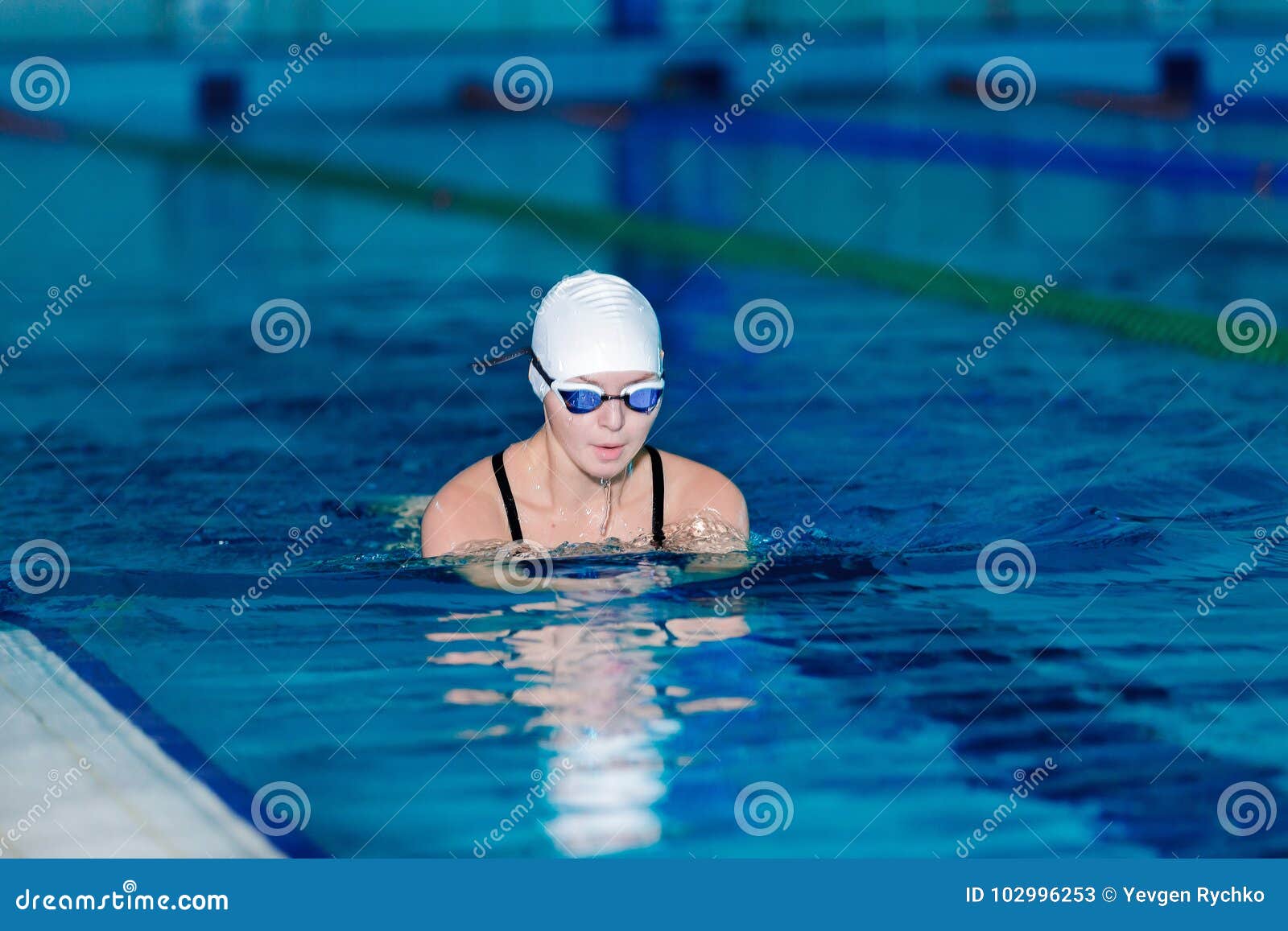 Woman Swimming with Swimming Hat in Swimming Pool Stock Image - Image ...