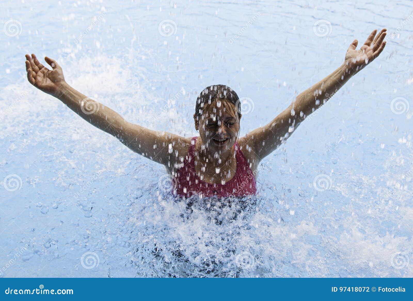 Woman swimming in pool stock photo. Image of activity - 97418072