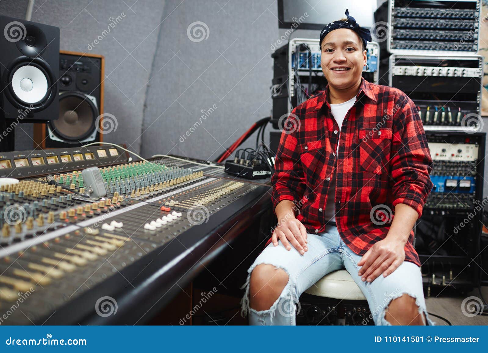 Woman by switchboard stock image. Image of soundboard - 110141501