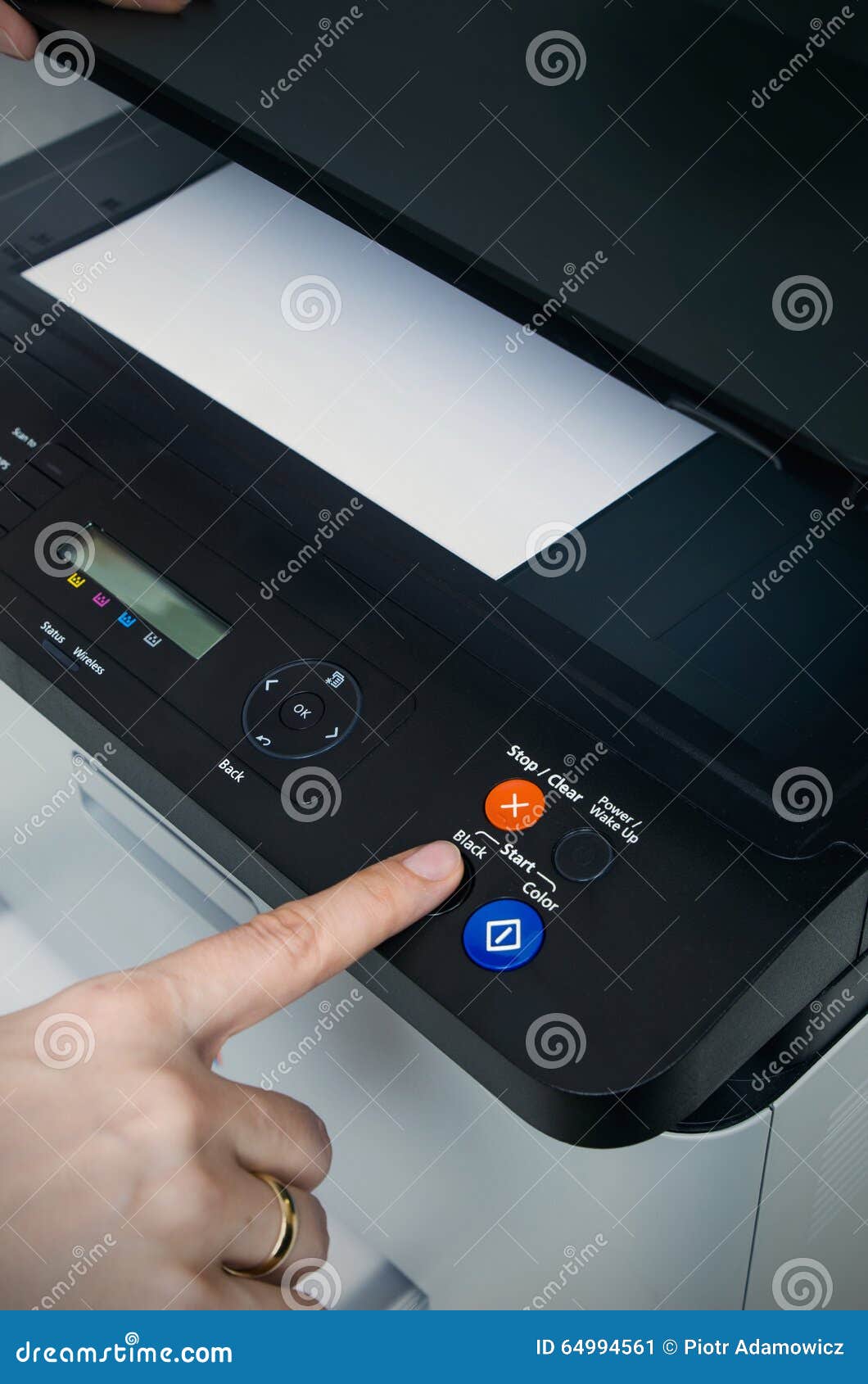 Woman Switching on Start Button of Laser Printer Stock Image - Image of ...