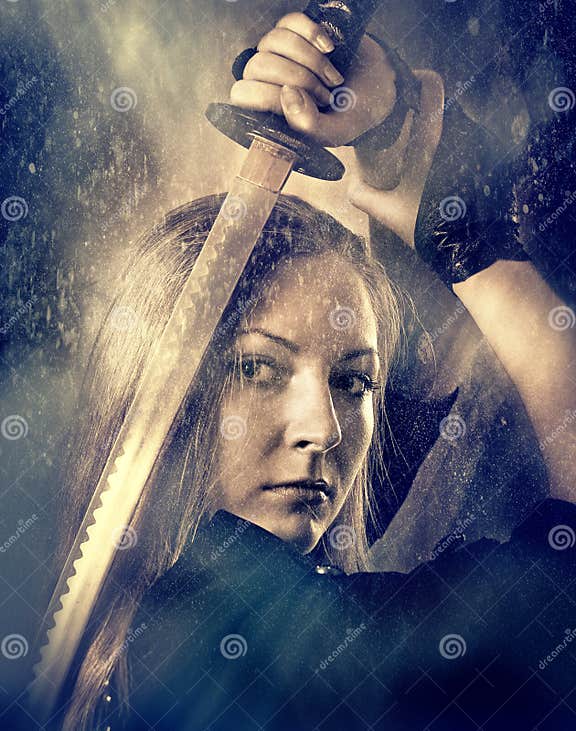 Woman with sword stock image. Image of looking, warrior - 22806023
