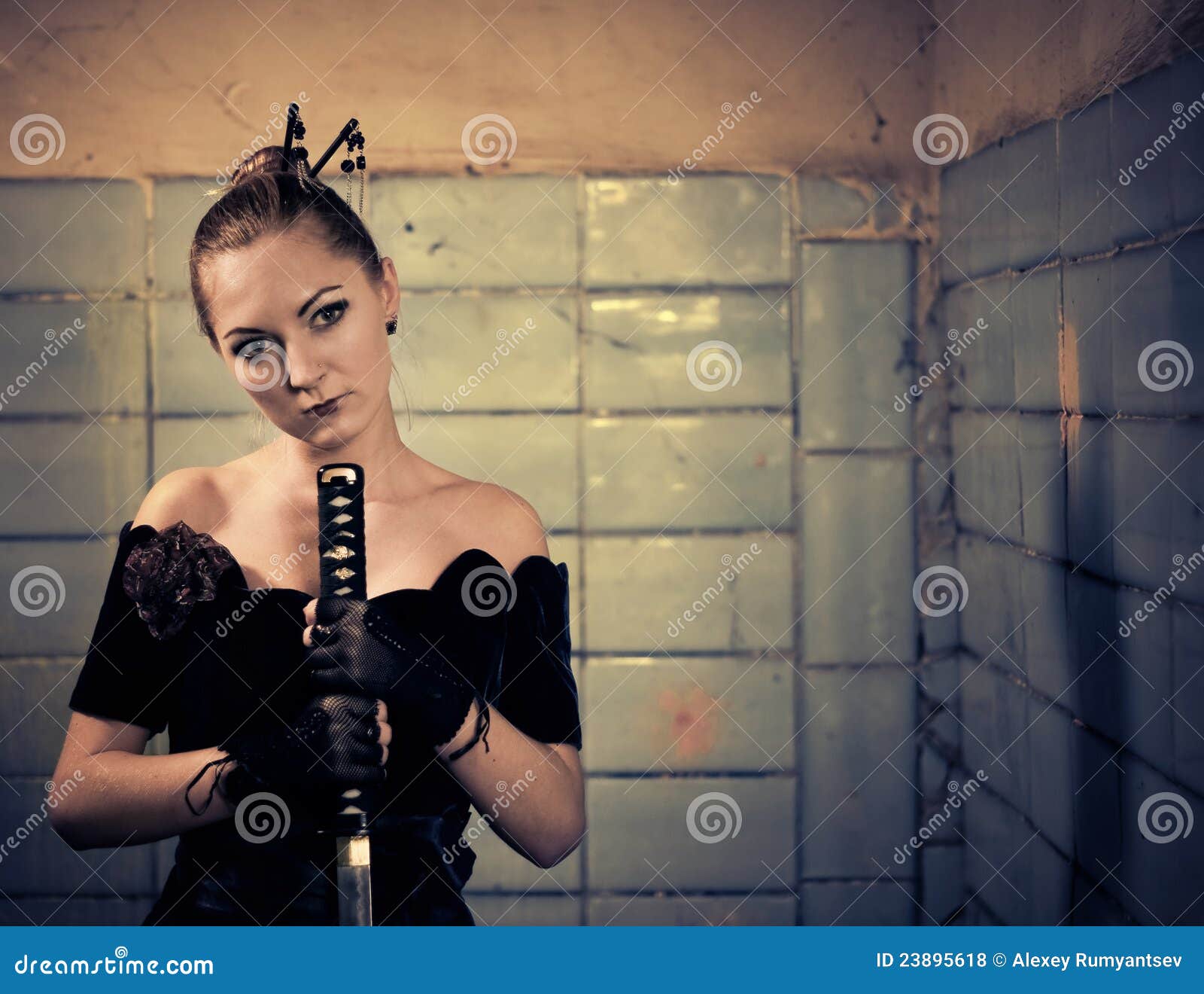Woman with sword stock photo. Image of makeup, adult - 23895618