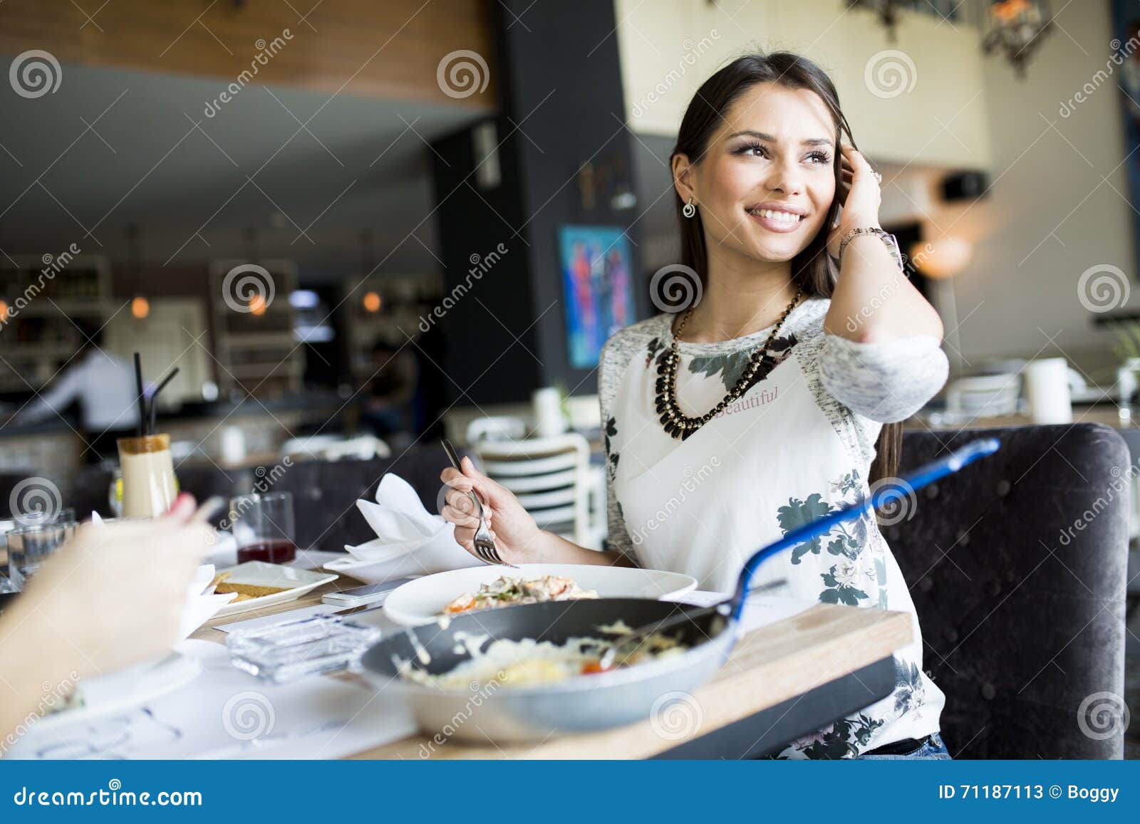 Woman at the Table in the Restaurant Stock Image - Image of table ...