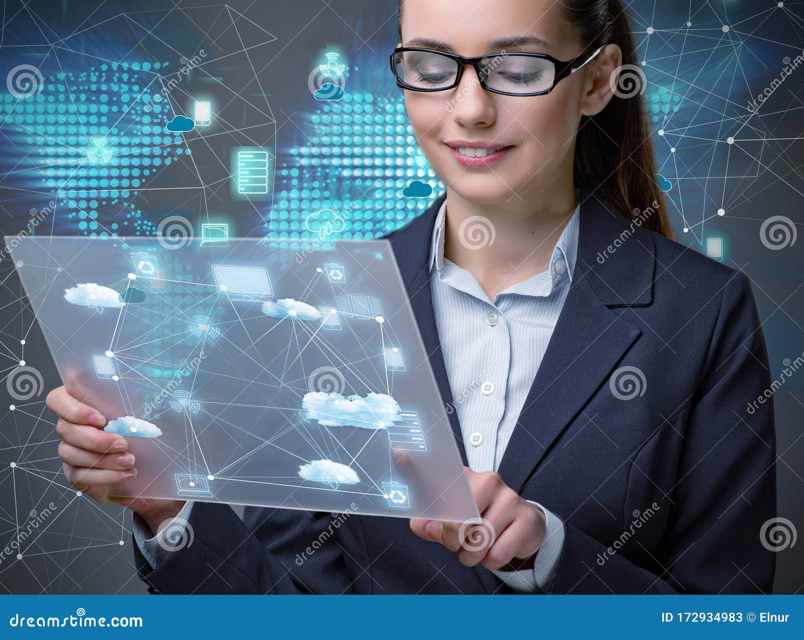 Woman with Tablet in Cloud Computing Concept Stock Image - Image of ...