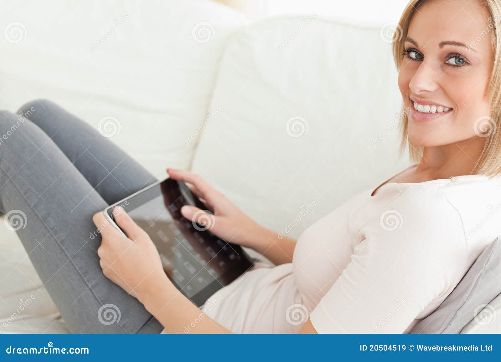 Woman with a Tablet Computer Stock Image - Image of casual, eyes: 20504519