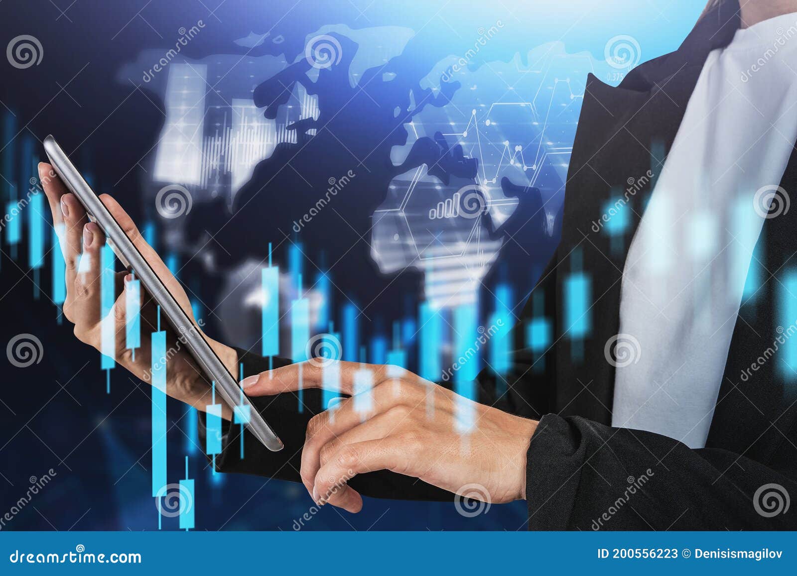 Woman with Tablet, Map and Graph Stock Image - Image of interactivity ...