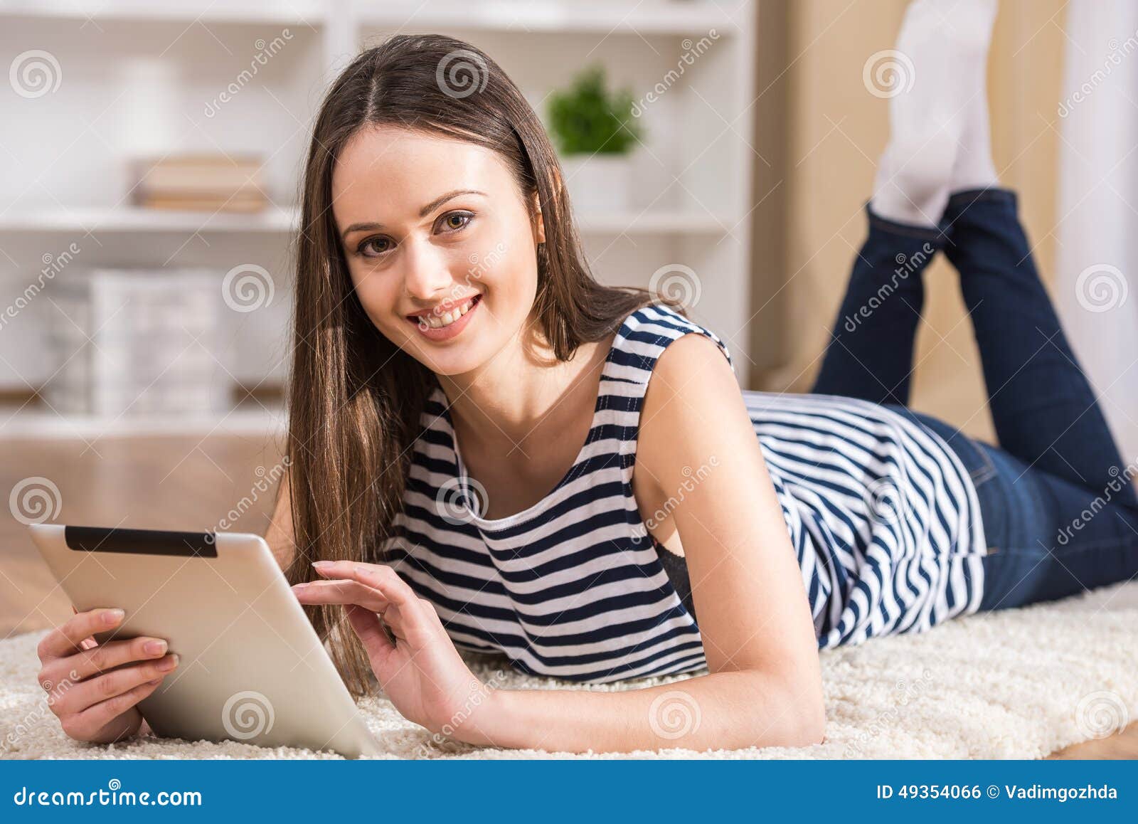 Woman with tablet stock photo. Image of computer, pretty - 49354066
