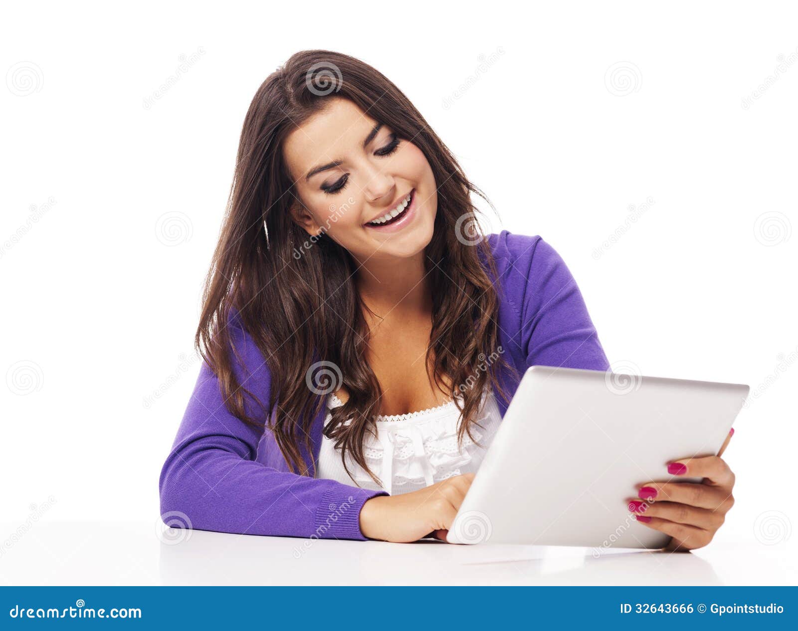 Woman with tablet stock photo. Image of caucasian, checking - 32643666