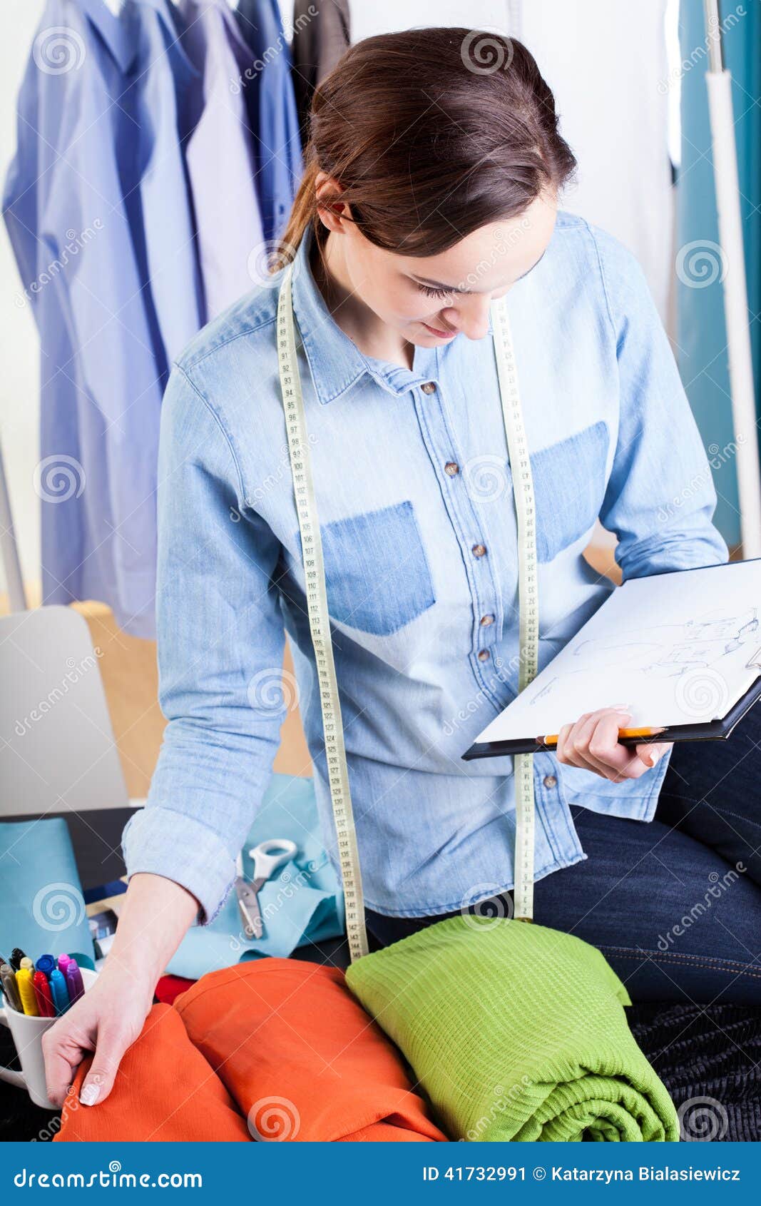 Woman Tailor Checking a Fabric Stock Image - Image of neat ...