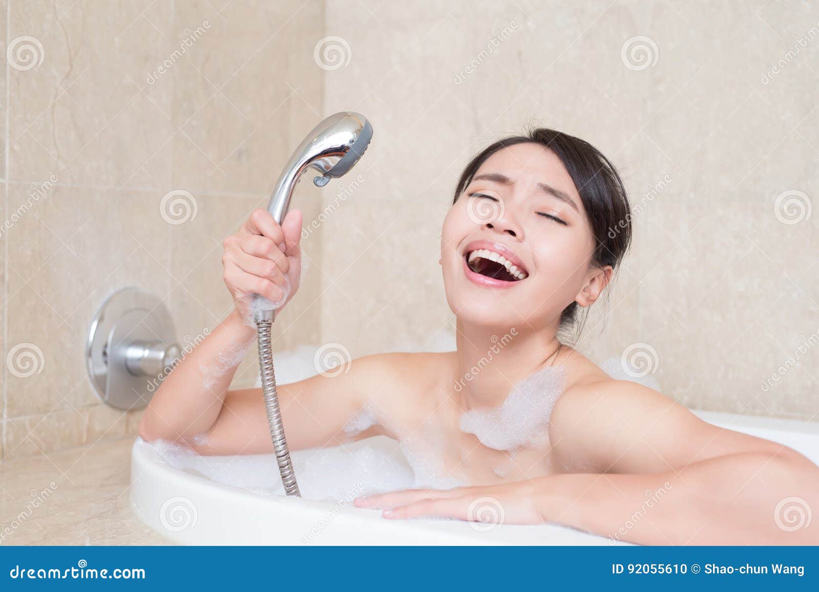 Woman take the bath stock photo. Image of foam, healthy - 92055610