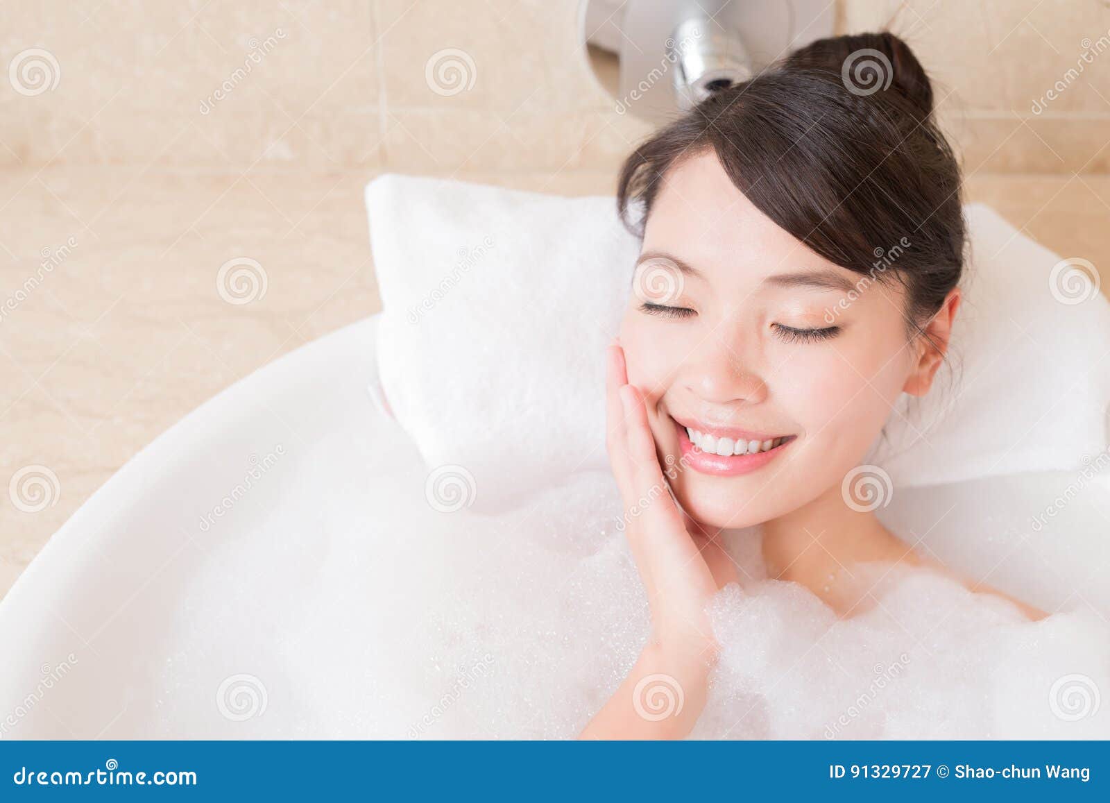 Woman take the bath stock image. Image of care, body - 91329727