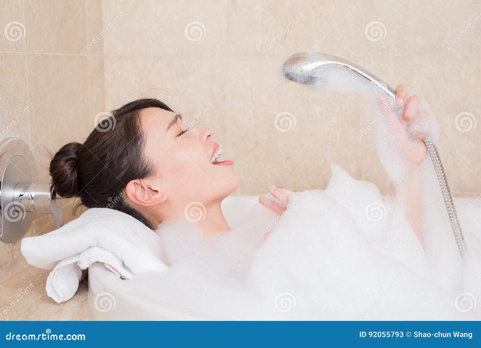 Woman take the bath stock image. Image of happy, lifestyle - 92055793