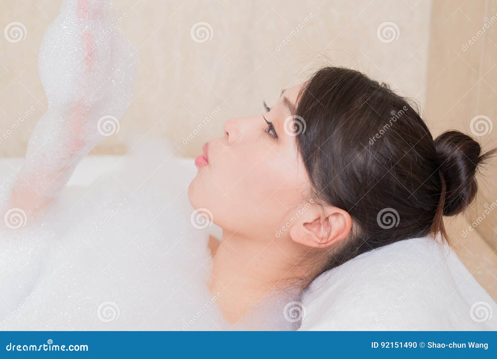 Woman take the bath stock photo. Image of bathroom, happy - 92151490