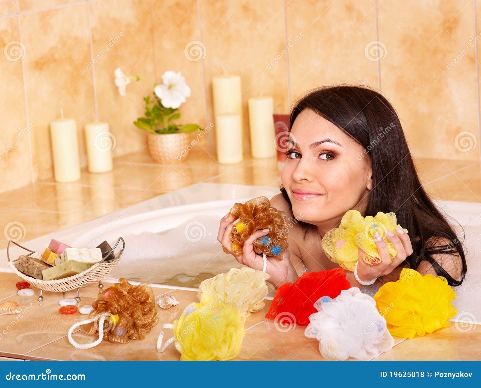 Woman take bubble bath. stock photo. Image of jacuzzi - 19625018
