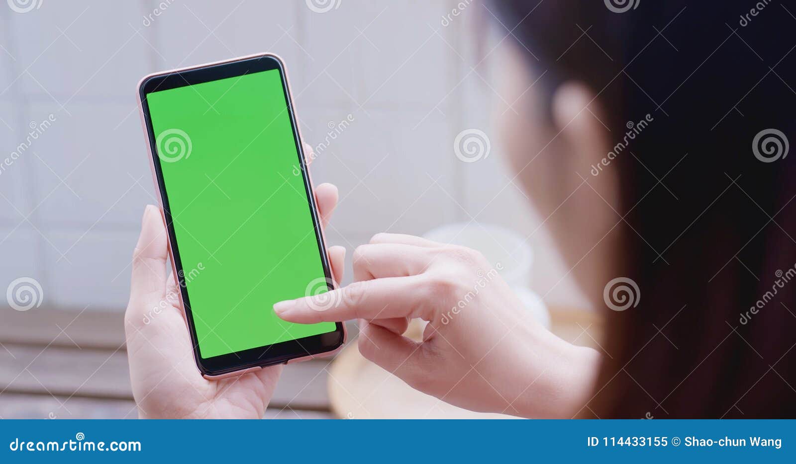 Woman take cell phone stock image. Image of finger, monitor - 114433155