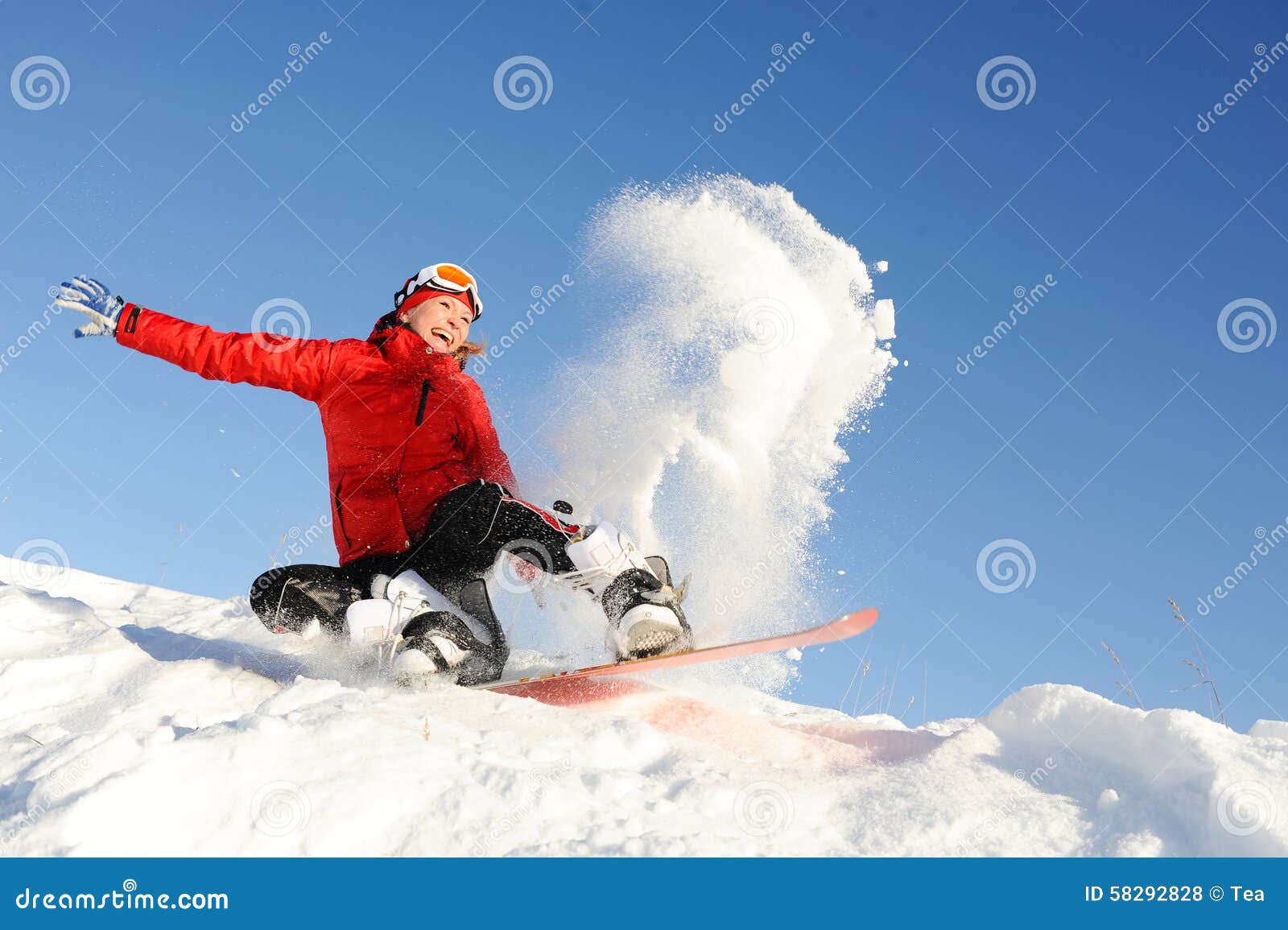 Woman Take Fun on the Snowboard Stock Photo - Image of cool, active ...