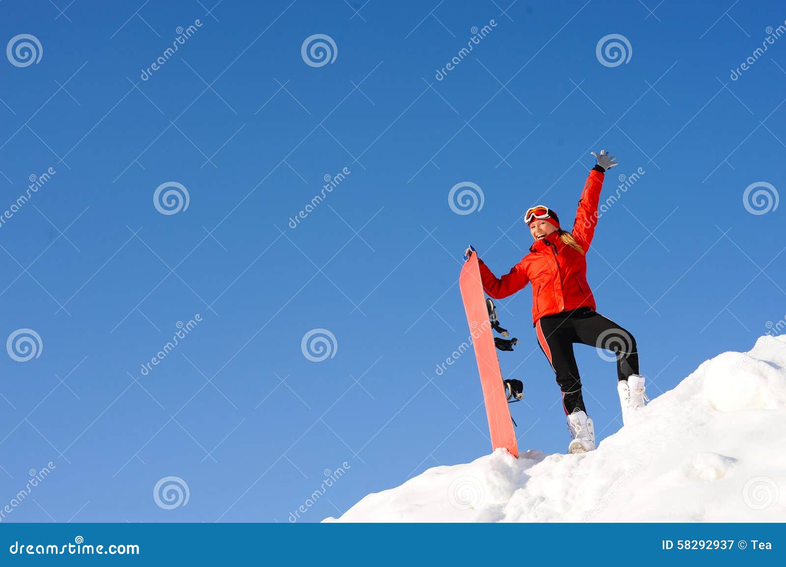 Woman Take Fun on the Snowboard Stock Image - Image of active, jacket ...
