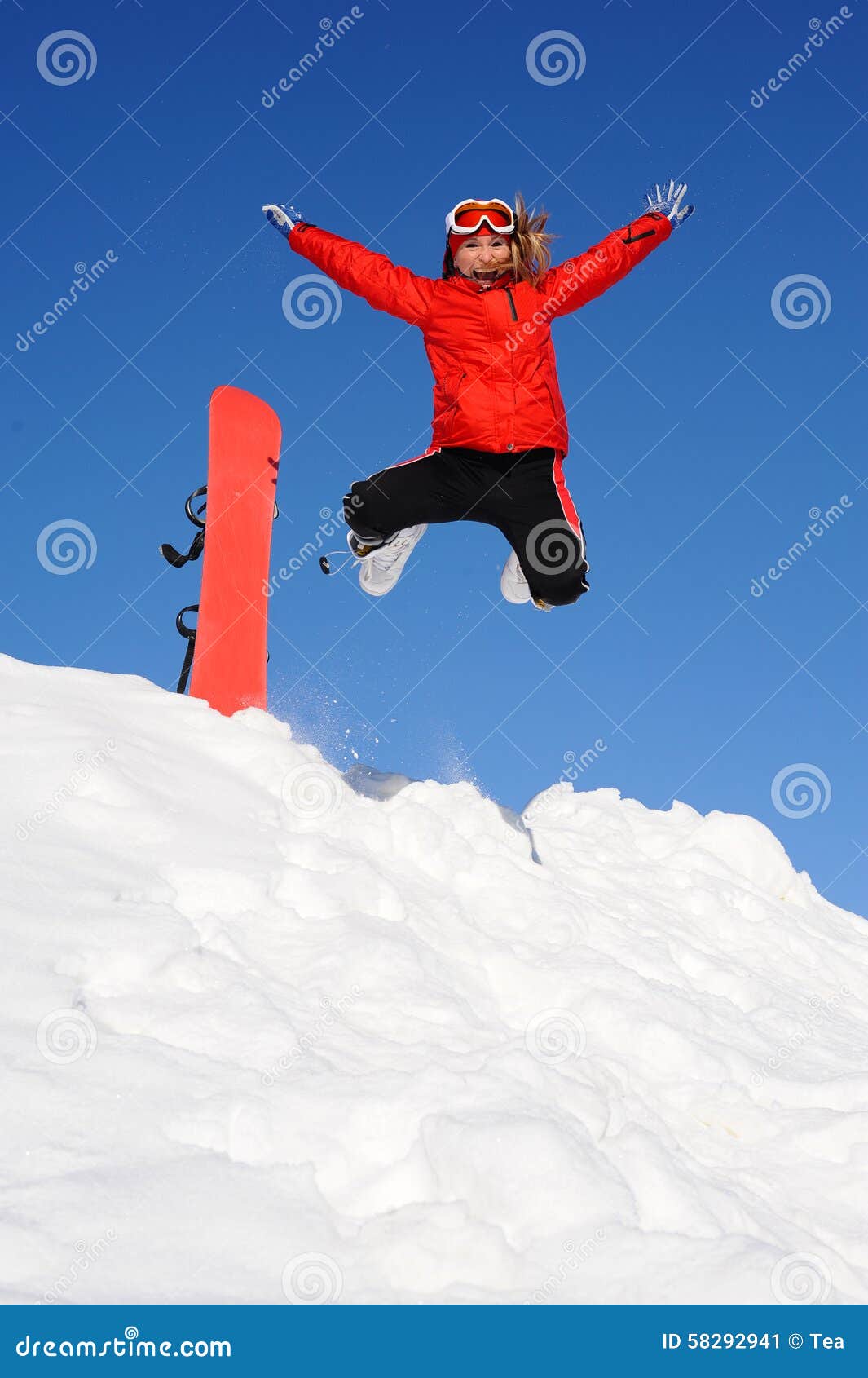 Woman Take Fun on the Snowboard Stock Image - Image of athlete, boarder ...