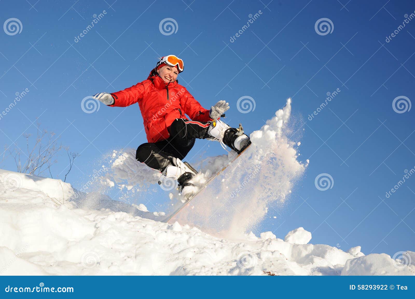 Woman Take Fun on the Snowboard Stock Photo - Image of clear, boarding ...