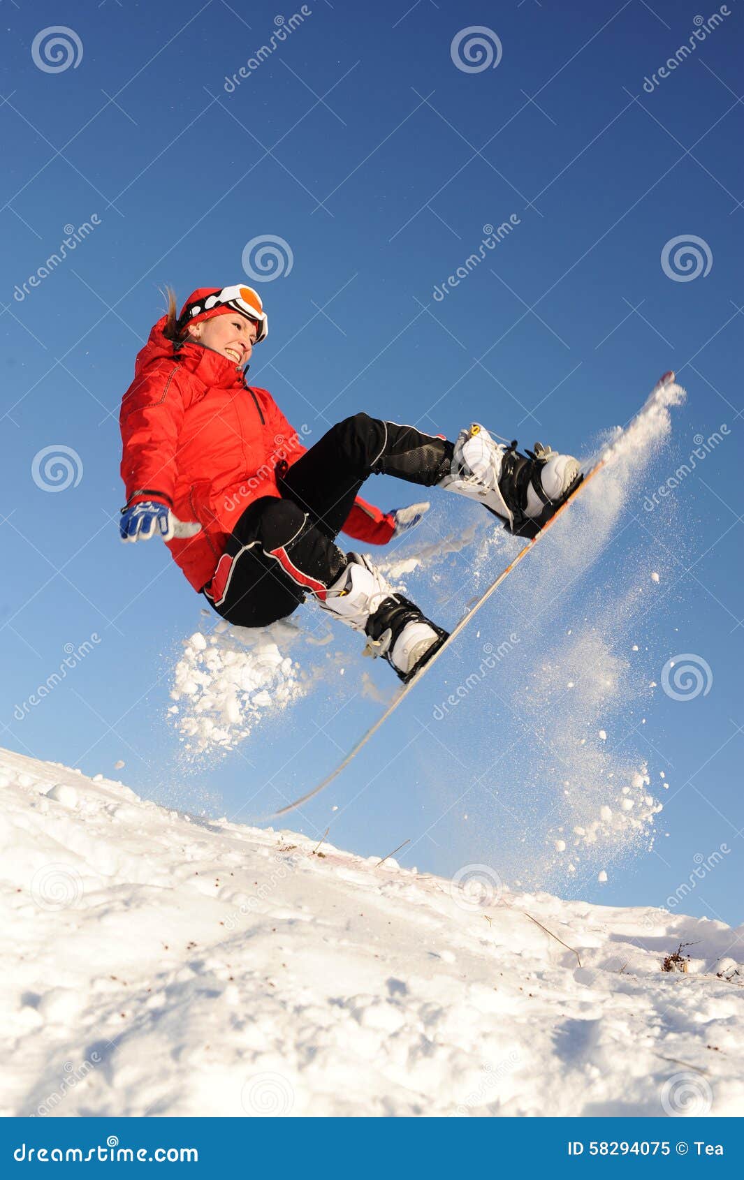 Woman Take Fun on the Snowboard Stock Image - Image of activity ...