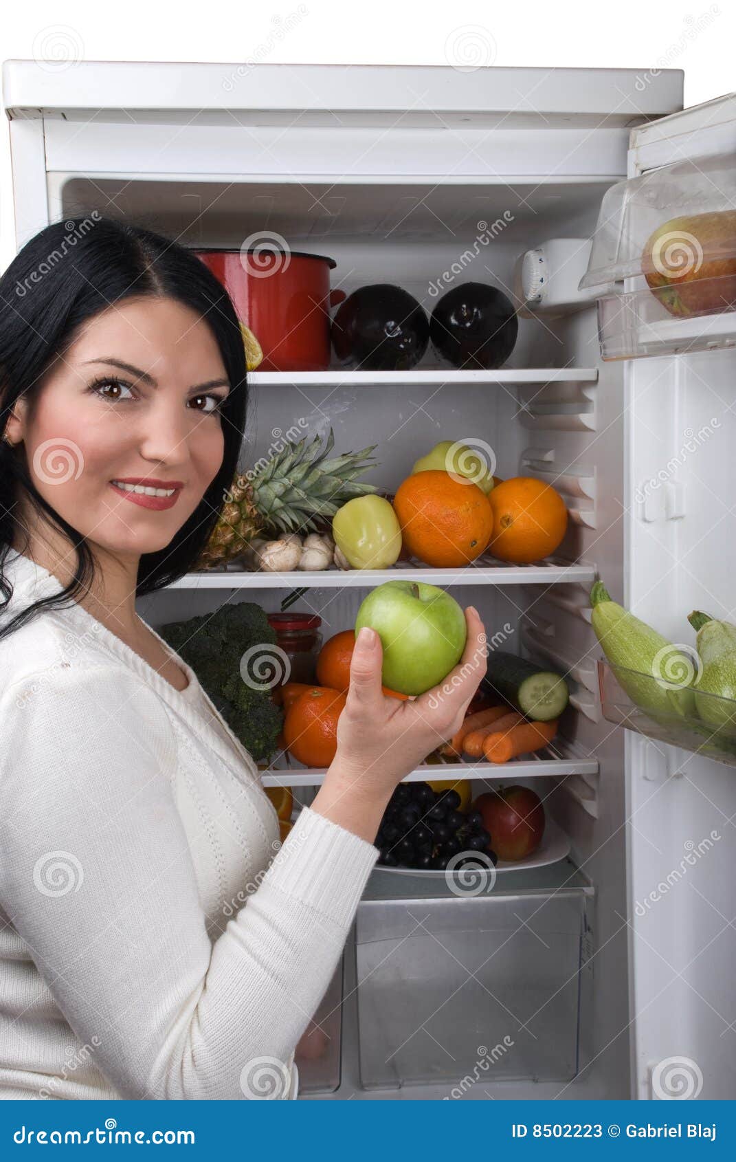 Woman Take Green Apple from Fridge Stock Image - Image of front, cold ...