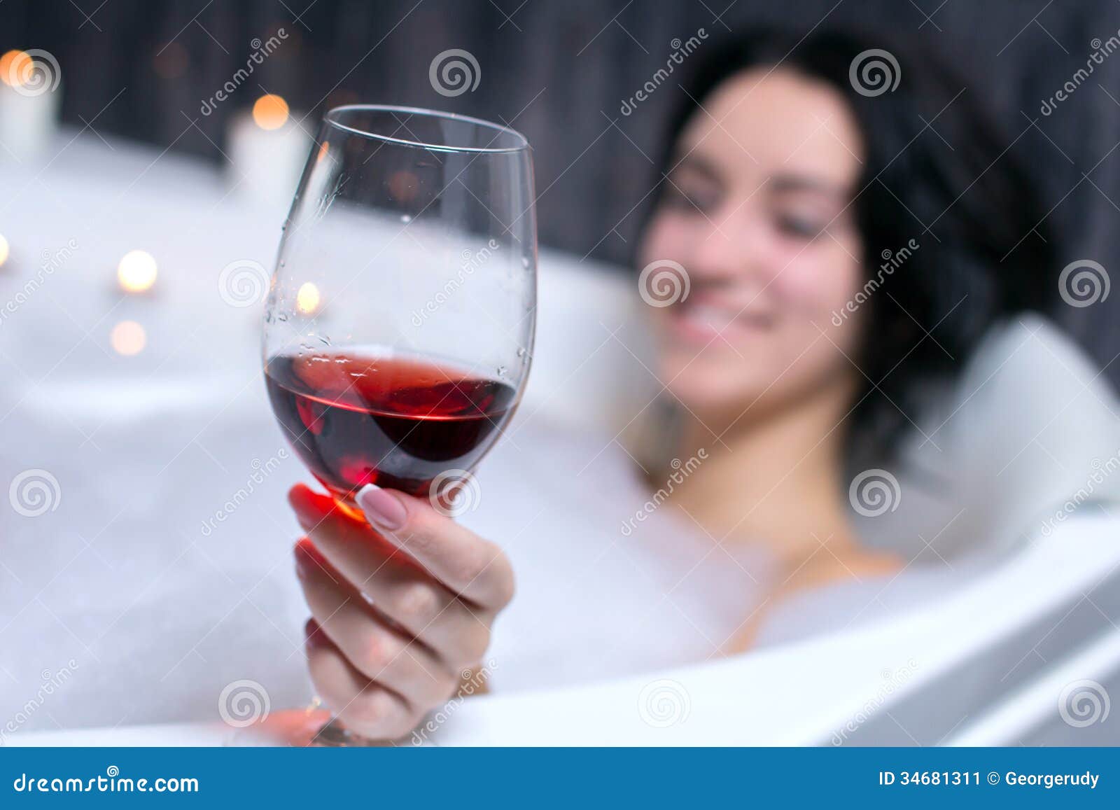 Woman Takes Bath stock image. Image of model, drink, bathing - 34681311