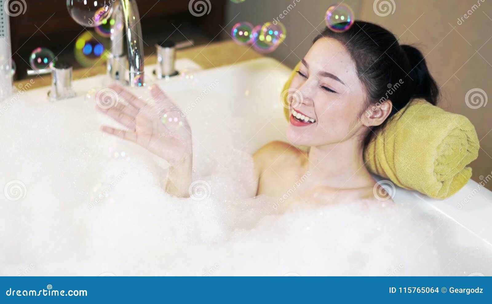 Woman Takes Bubble Bath And Playing In Bathtub Stock Footage Video Of